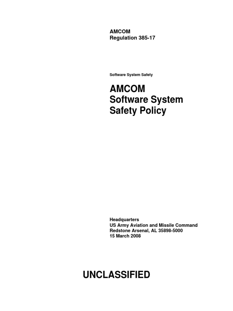 Amcom Reg. 385-17 - Software System Safety Policy | PDF | Software ...