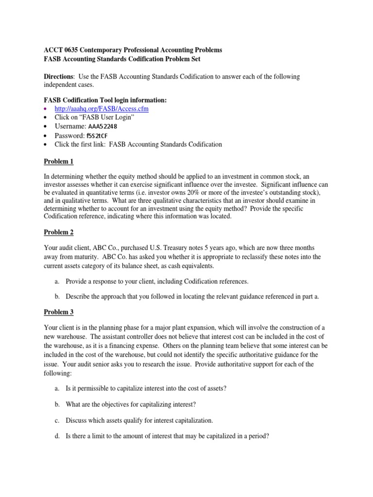 FASB Accounting Standards Codification Problem Set | PDF | Financial ...
