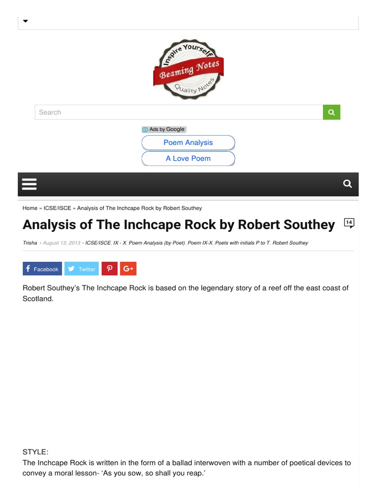 Analysis of The Inchcape Rock by Robert Southey Be | PDF | Poetry