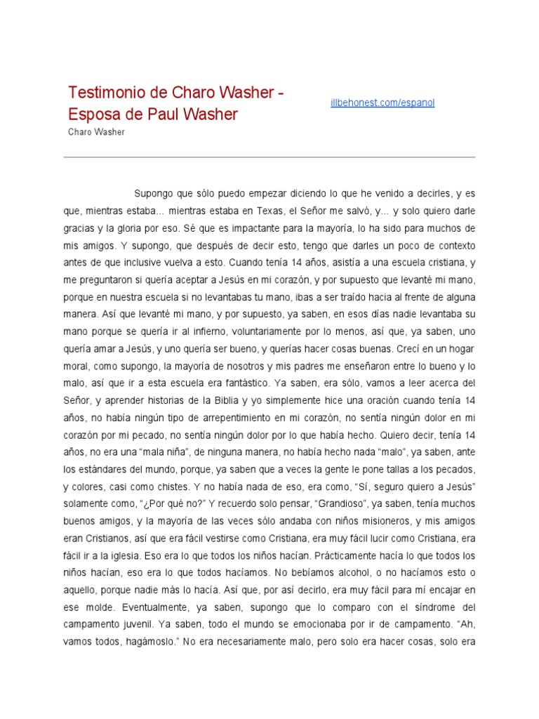 Charo Washer - Testimonio PDF | PDF | Oración | Dios
