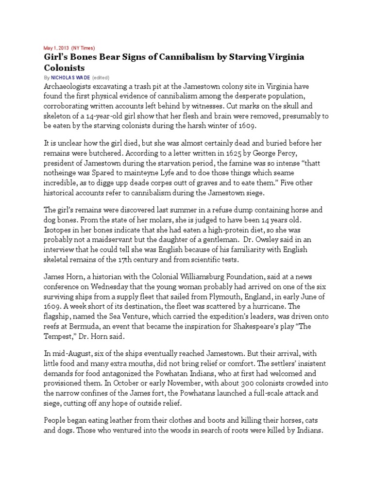 Article On Jamestown Cannibalism | PDF | English Emigration | Violence