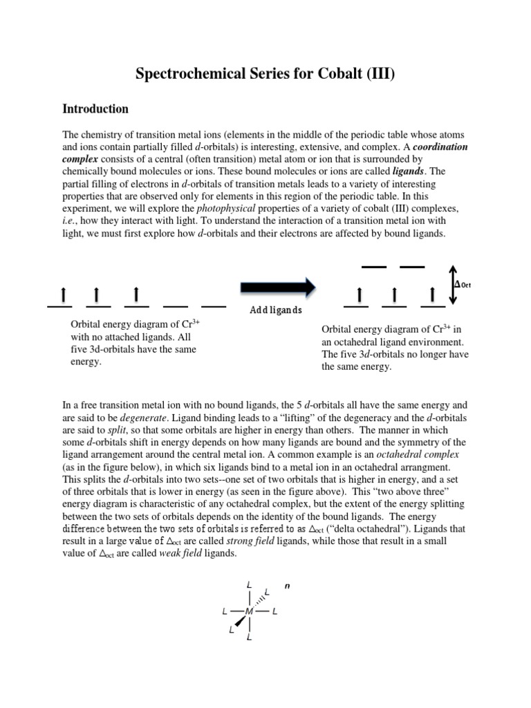 Spectrochemical Series For Cobalt (III) | PDF | Ligand | Coordination ...