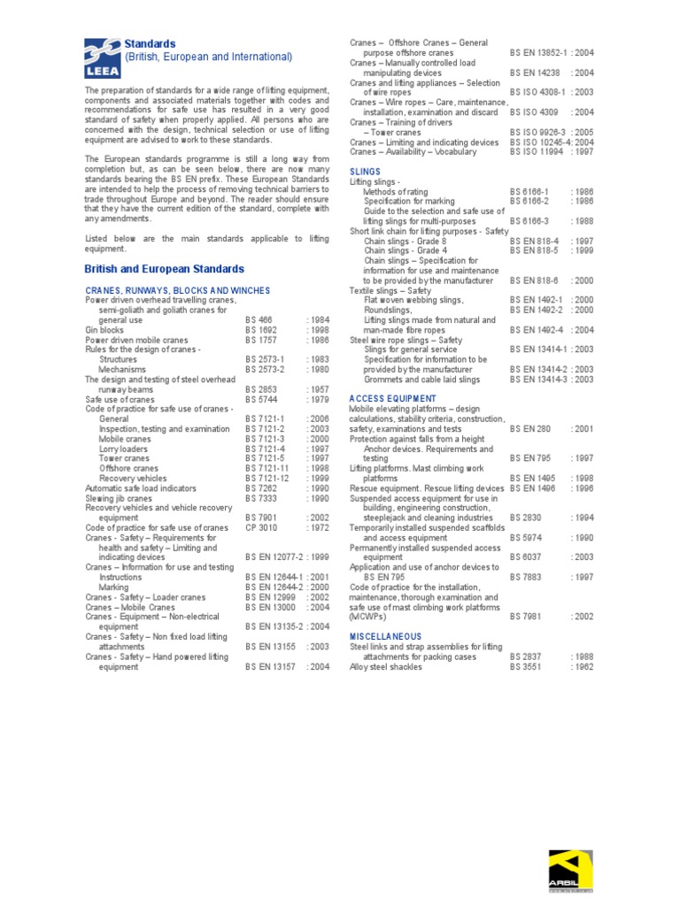 128090420-LEEA-Standards.pdf | Crane (Machine) | Rope