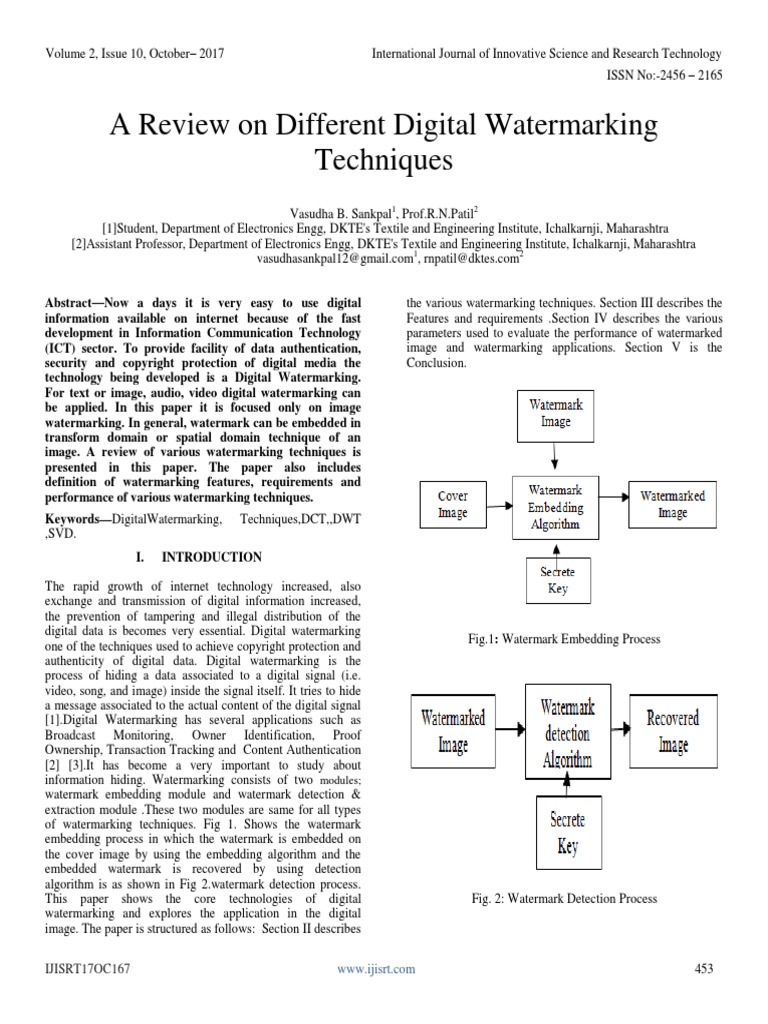 A Review On Different Digital Watermarking Techniques | PDF | Discrete Fourier Transform | Wavelet