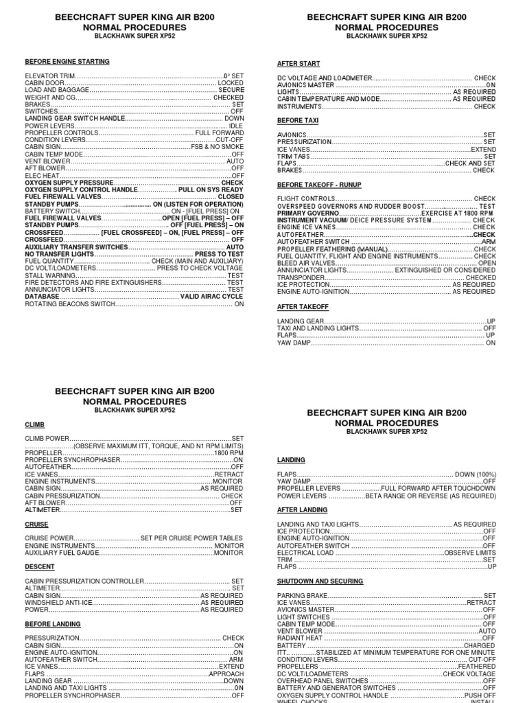 B200 Checklist | PDF | Switch | Vehicle Parts