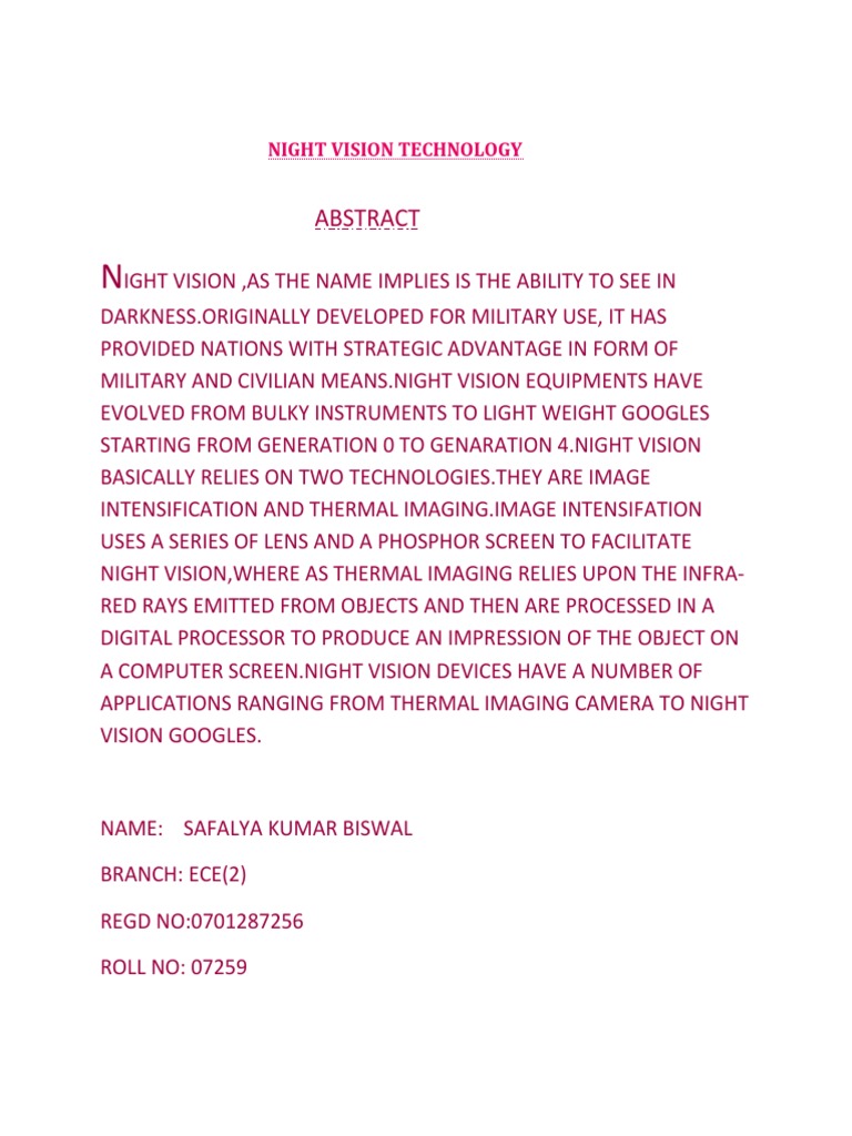 Night Vision Technology | PDF