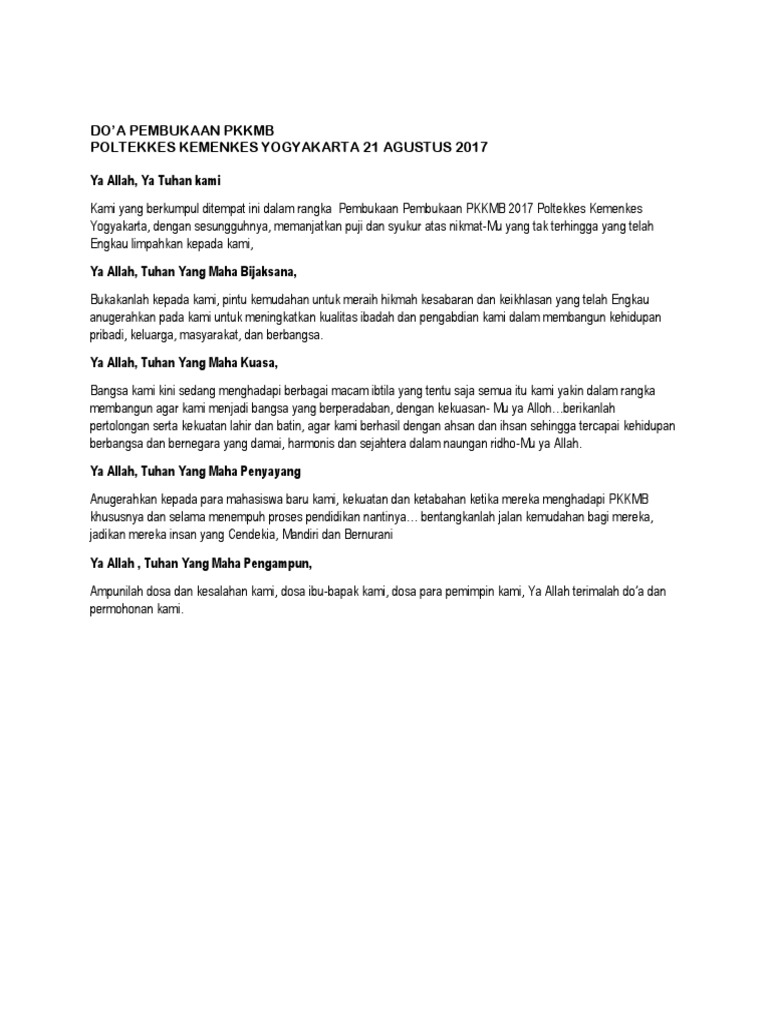 Doa PKKMB 2017 | PDF