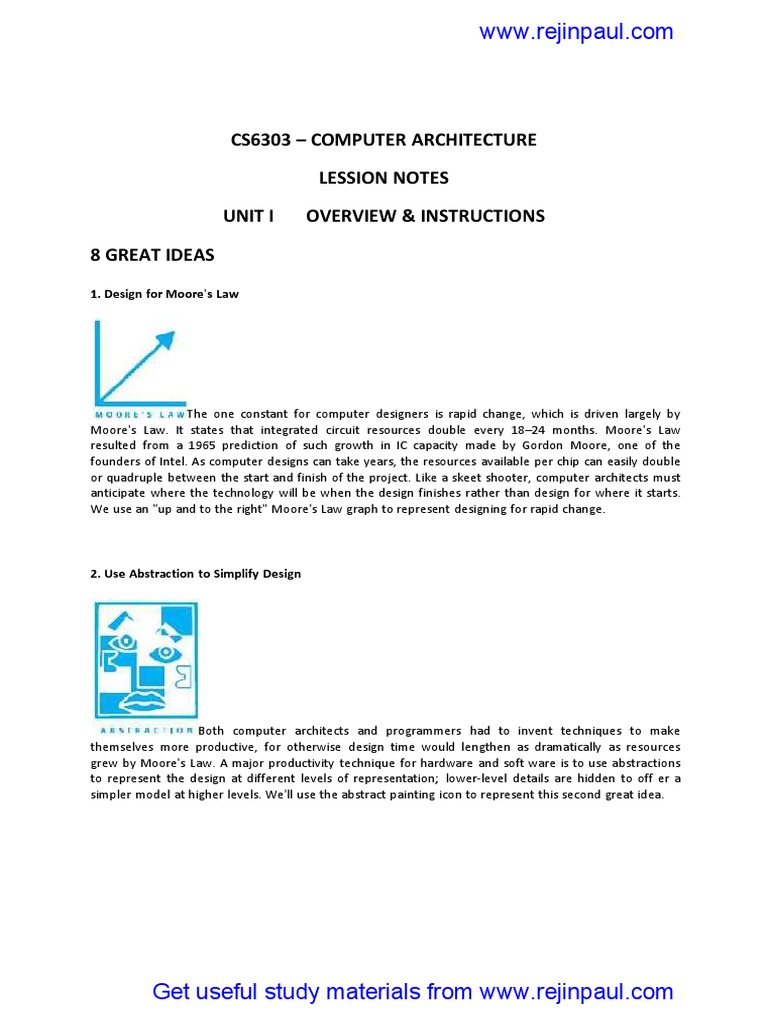 Cs6303 - Computer Architecture Lession Notes Unit I Overview ...