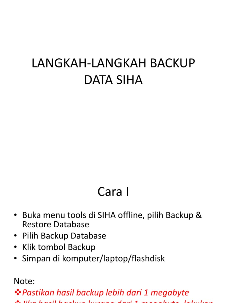 Langkah-Langkah Back Up Data Siha | PDF