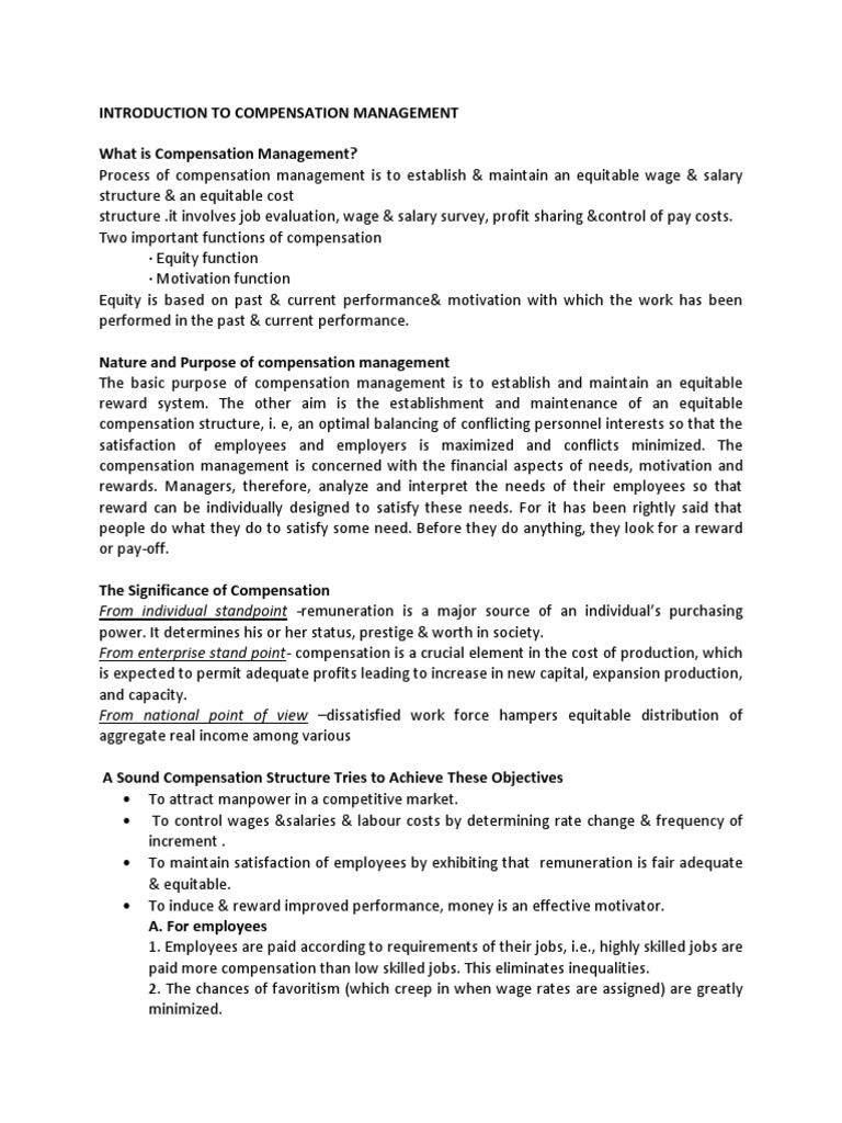 Introduction of Compensation Management | PDF | Employment | Wage