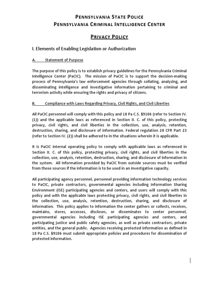 Pennsylvania State Police Privacy Policy, Pennsylvania Criminal ...
