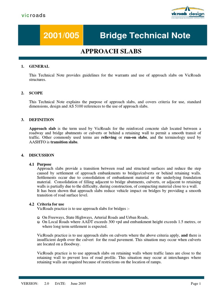 Bridge Technical Note 2001 - 005 Approach Slabs | PDF | Road | Road Surface