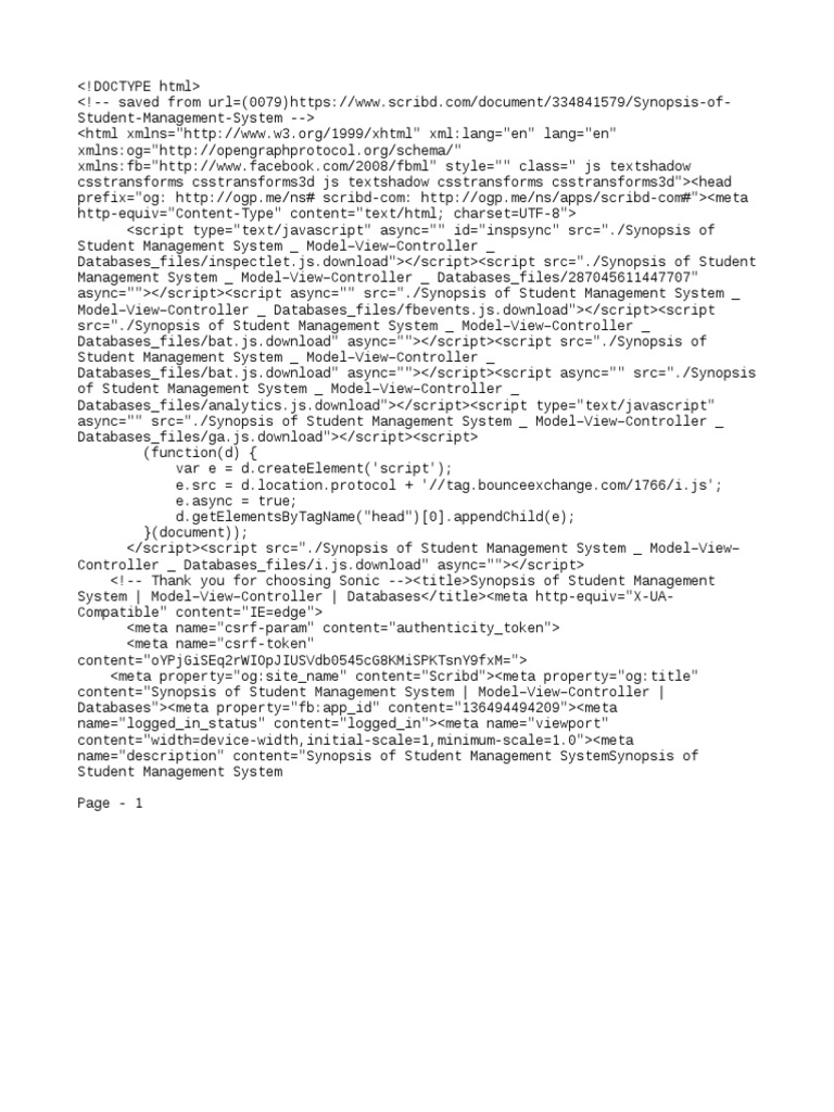 Synopsis of Student Management System - Model-View-Controller ...