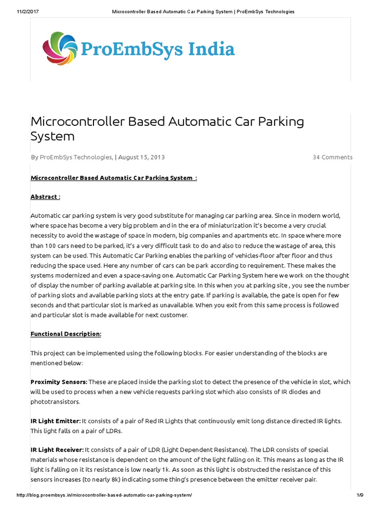 Microcontroller Based Automatic Car Parking System | PDF | Parking Lot ...