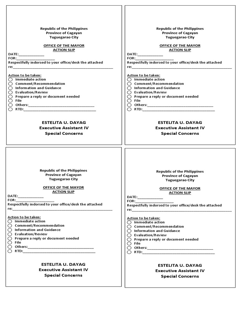 Philippines Mayor Action Slip Form | PDF | Government