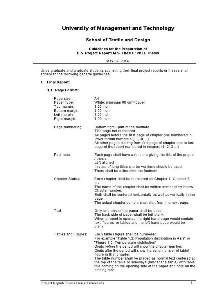 UMT Thesis or Project Format STD | PDF | Thesis | Typefaces