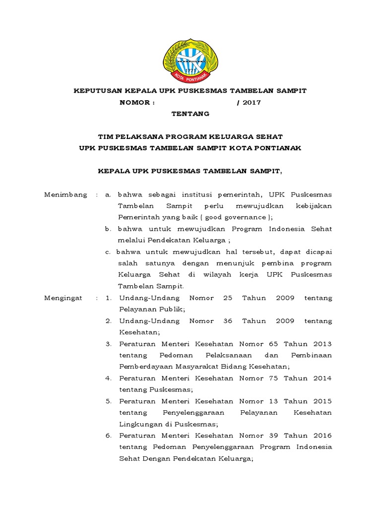 SK Tim Program Keluarga Sehat Ts | PDF