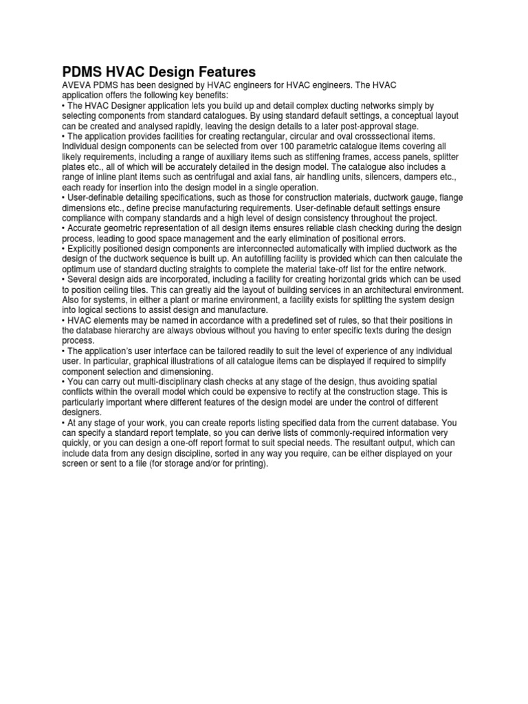 PDMS HVAC Design Features | PDF | Duct (Flow) | Design