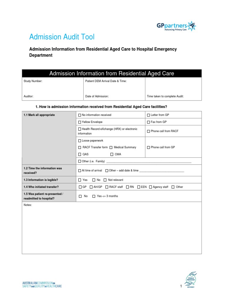 Admission Audit Tool | PDF | Patient | Elderly Care