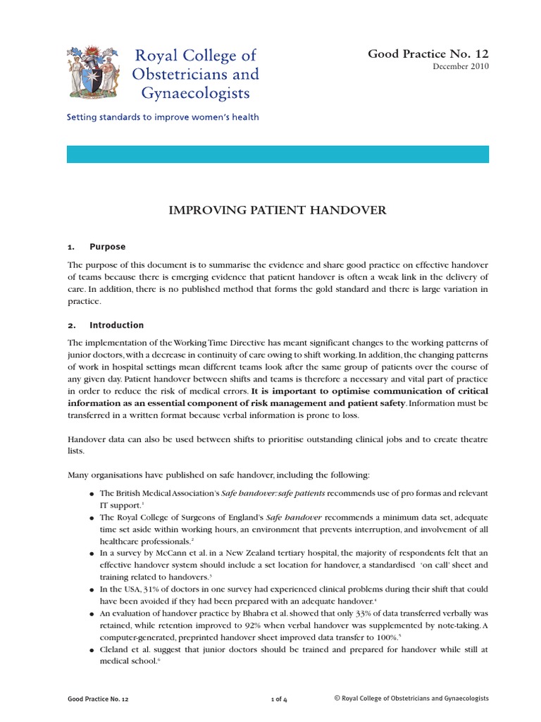Good Practice 12 Patient Handover | PDF | Health Care | Medicine