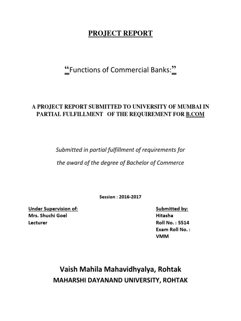 Project Report On The Functions of Commercial Banks | PDF | Transaction ...