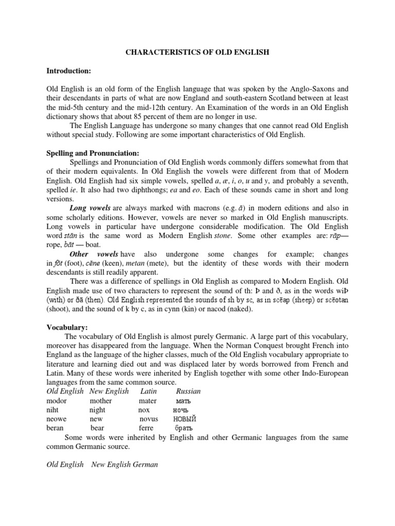 Characteristics of Old English | PDF | Grammatical Gender | English ...