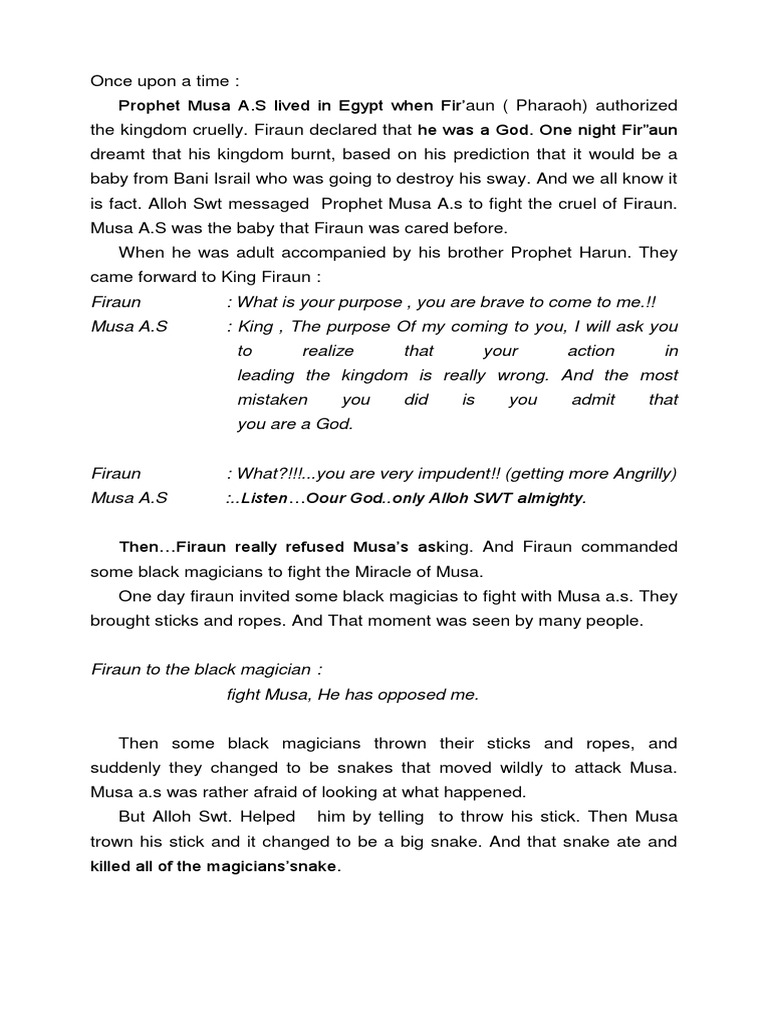 Story Telling The Miracle of Prophet Musa A.S | PDF