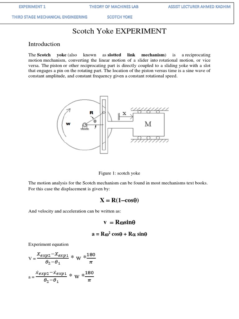 Scotch Yoke Experiment | PDF | Acceleration | Velocity