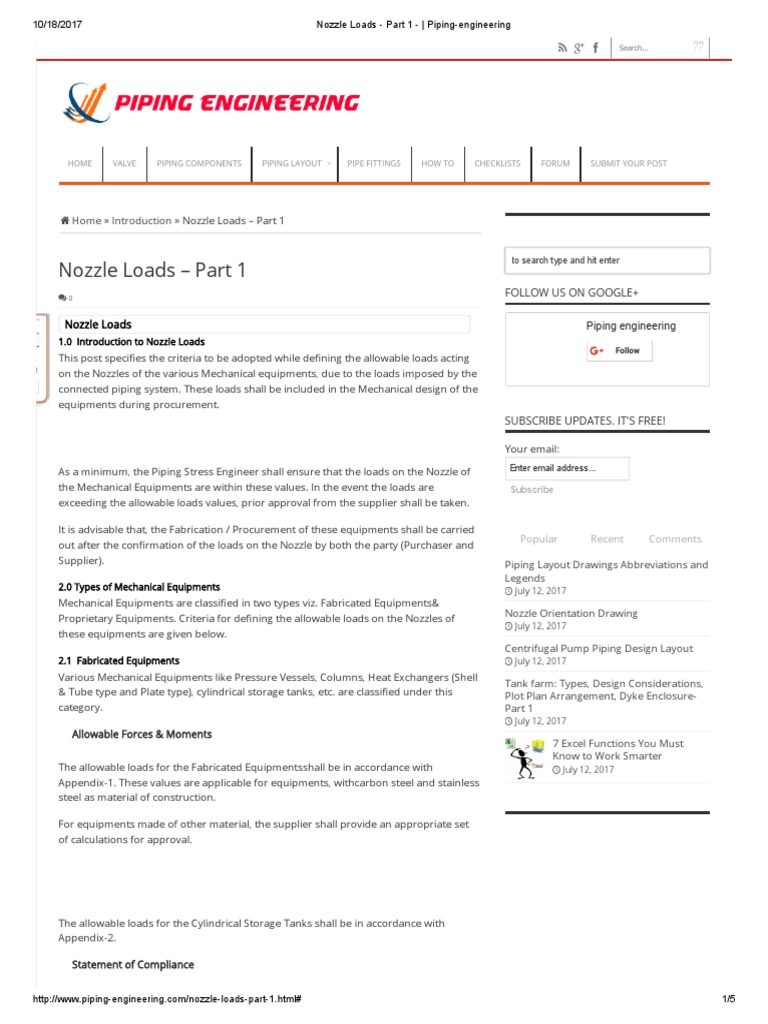 Nozzle Loads - Part 1 - Piping-Engineering | PDF | Bending | Pipe ...