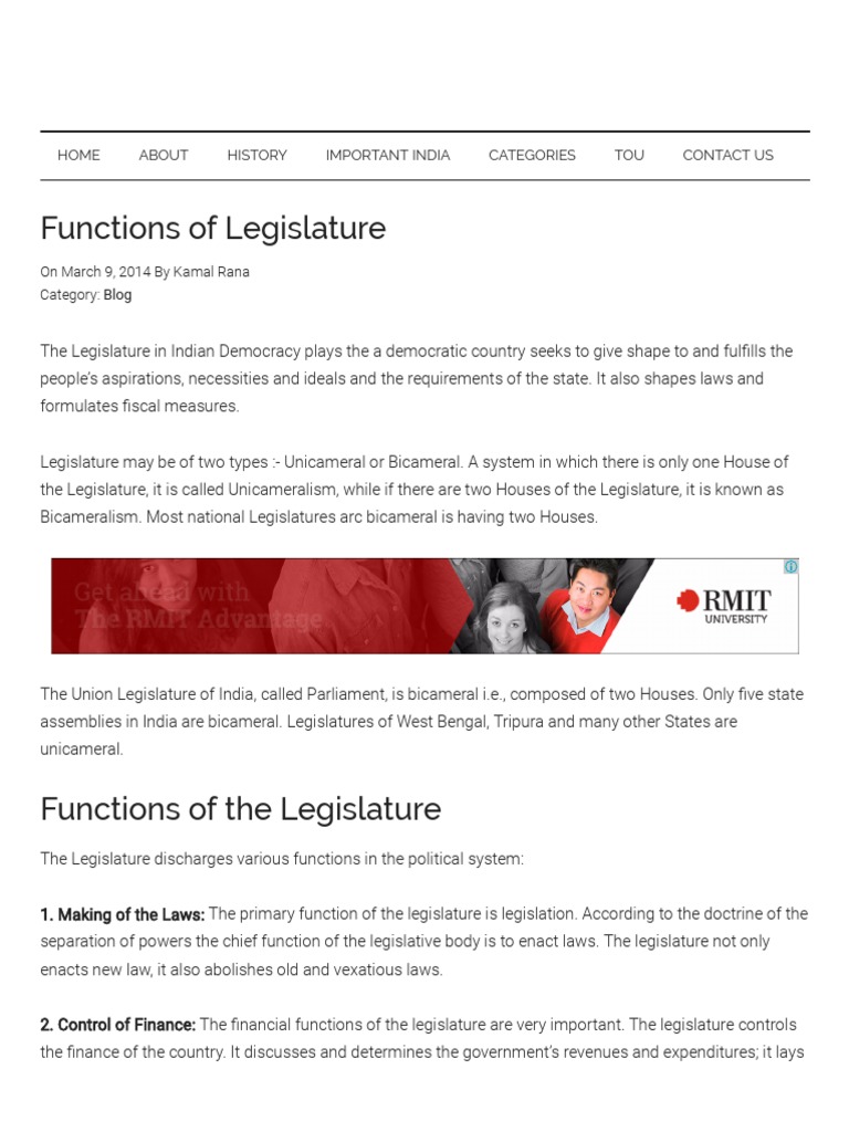 Functions of Legislature - Important India | PDF | Legislature ...