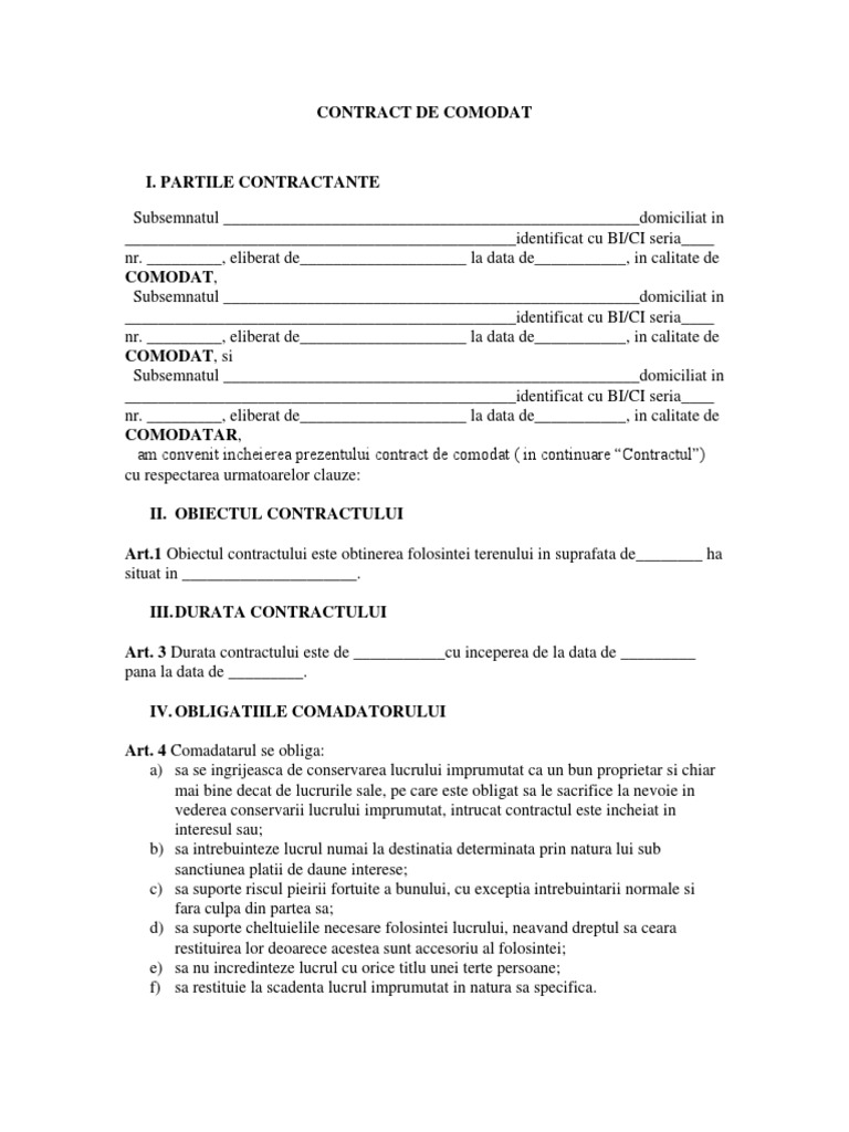 Contract de Comodat - Teren Agricol | PDF