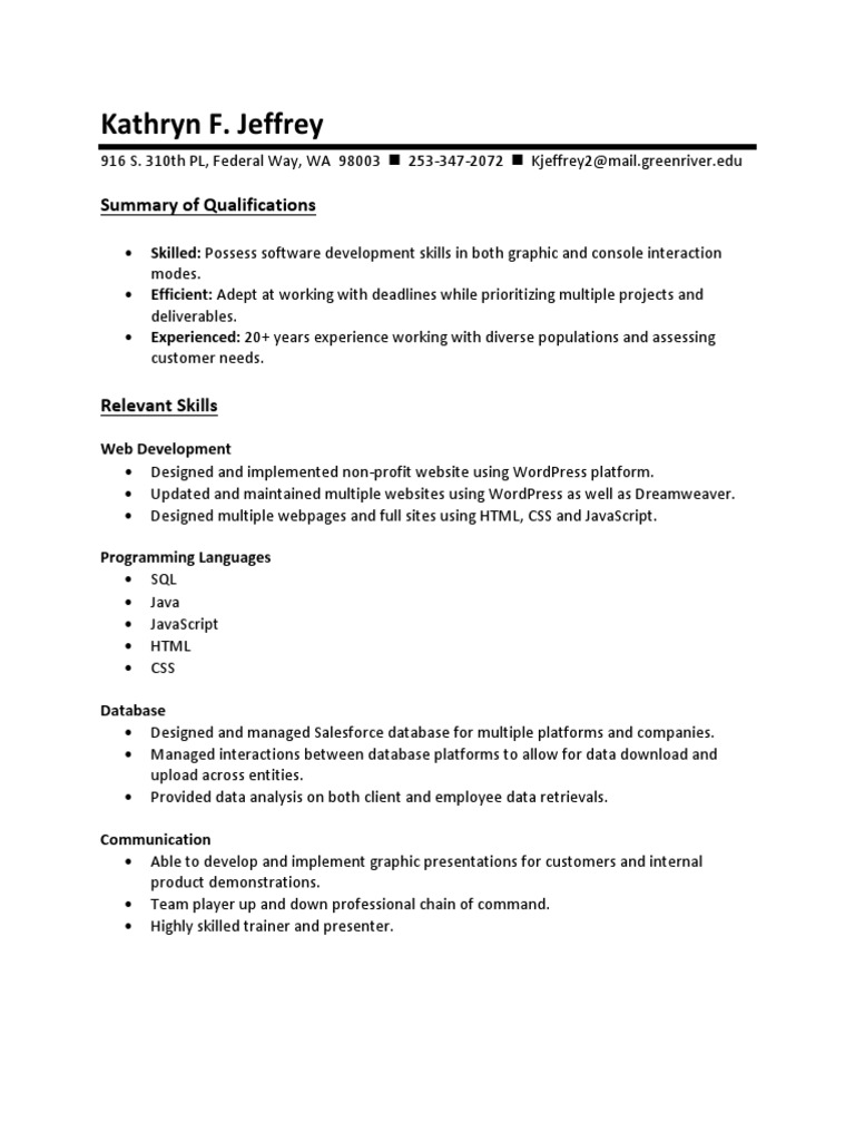 Kathryn F Jeffrey Tech Resume | PDF