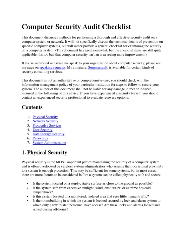 Computer Security Audit Checklist | PDF | Password | File System