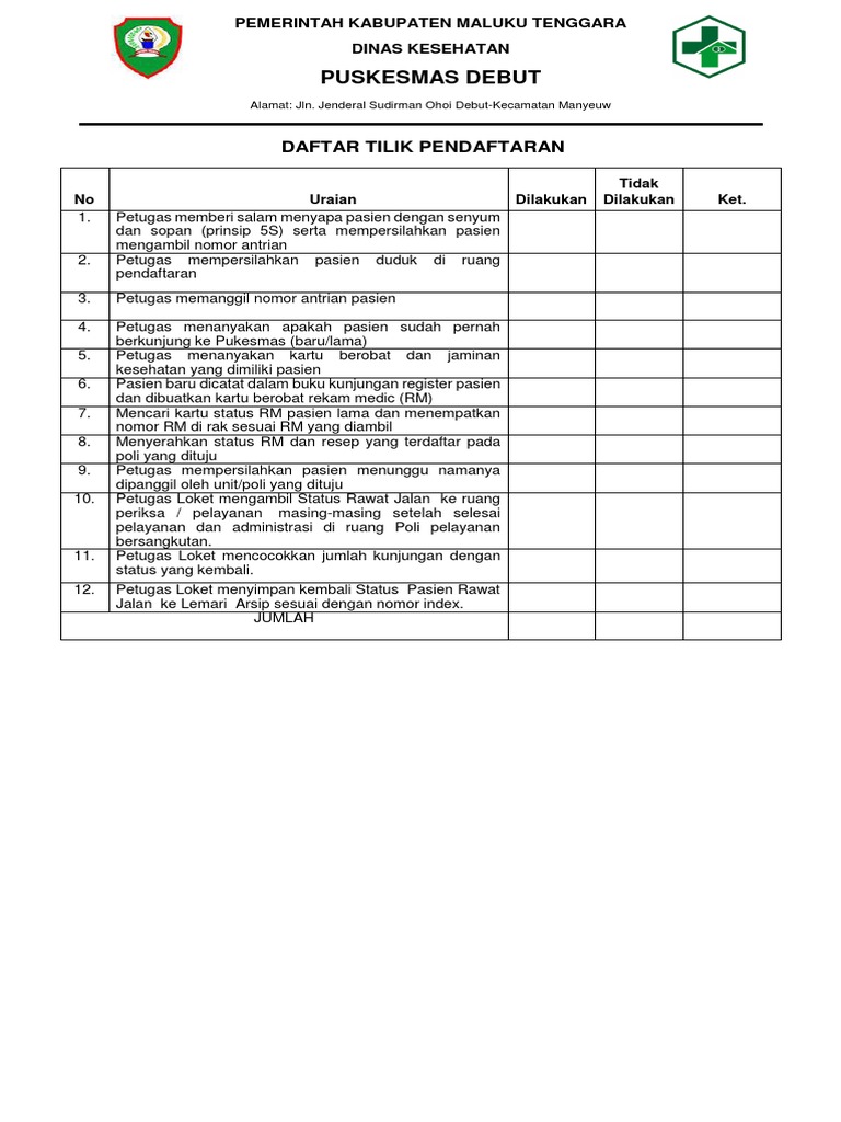 7.1.1.3 Daftar Tilik Pendaftaran | PDF
