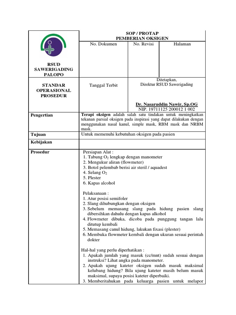 Sop Terapi Oksigen | PDF