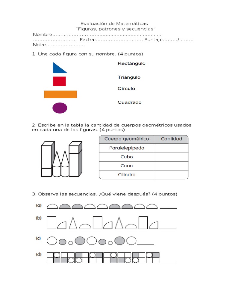 Prueba Figuras Patrones y Secuencias | PDF