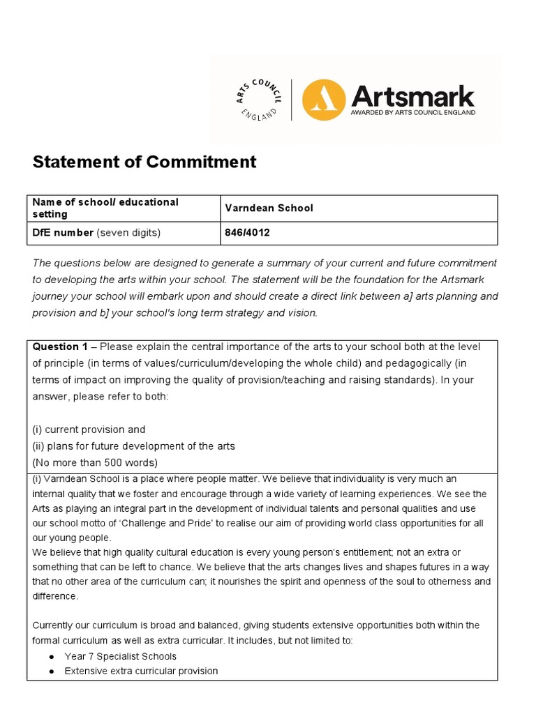 Statement of Commitment Template | PDF