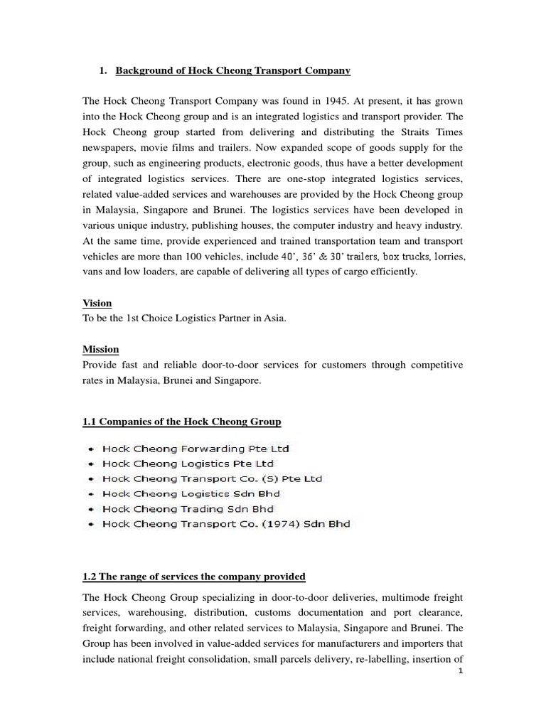 Hock Cheong Transport | PDF | Supply Chain | Logistics