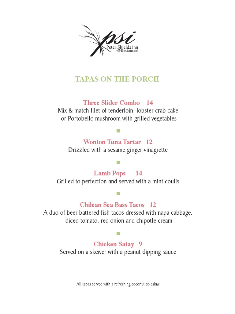Front Porch Tapas Menu | PDF