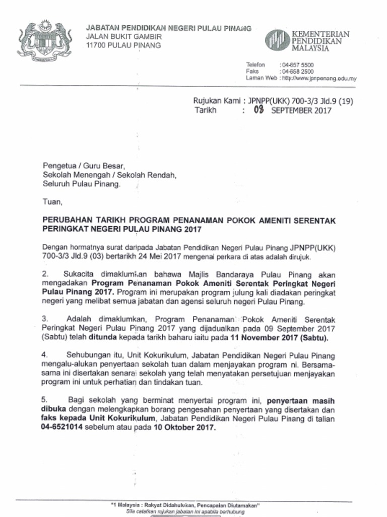 Perubahan Tarikh Program Penanaman Pokok Ameniti Peringkat Negeri Pulau ...