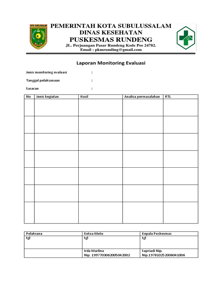 Form Monitoring Evaluasi | PDF