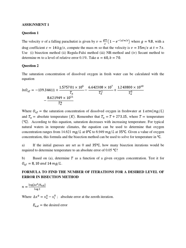 Numerical Assignment 1 | PDF