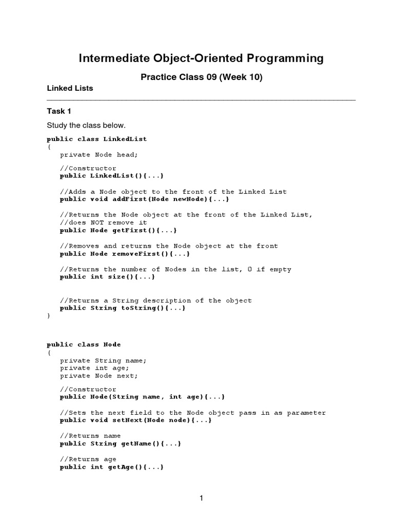 Intermediate Object Oriented Programming Practice Class 09 Week 10 Pdf Object Computer