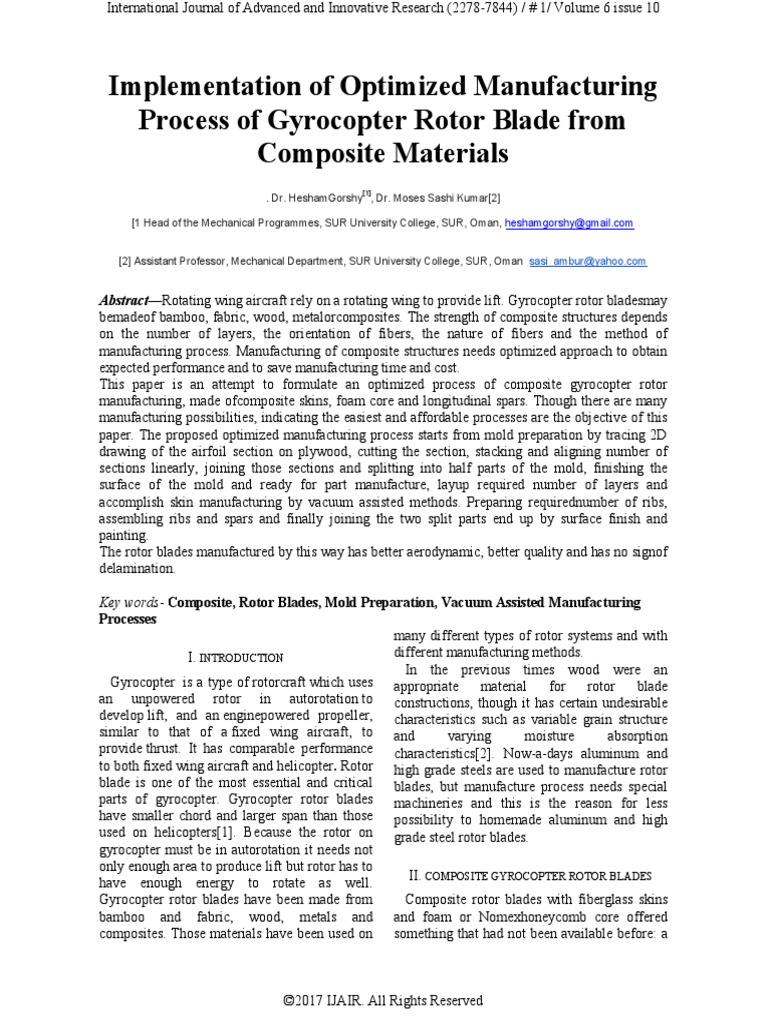 Implementation of Optimized Manufacturing Process of Gyrocopter Rotor ...