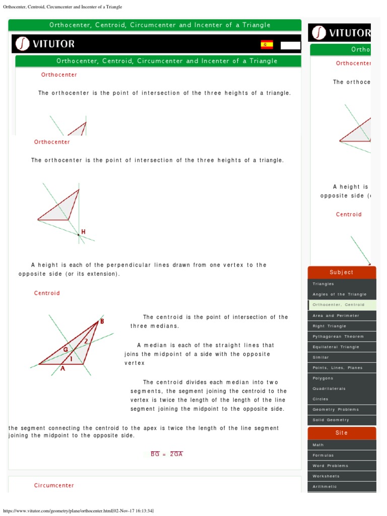 Orthocenter, Centroid, Circumcenter and Incenter of A Triangle | PDF ...