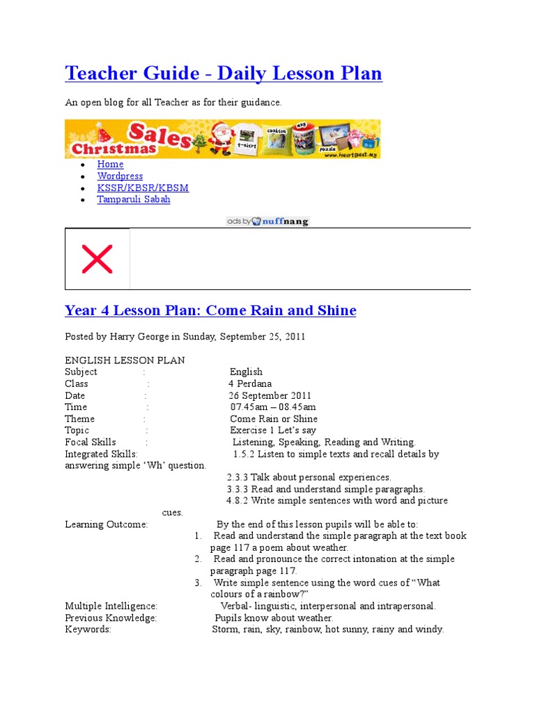 Teacher Guide - Daily Lesson Plan | PDF | Lesson Plan | Reading (Process)