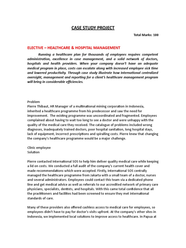 Case Study Project: Elective - Healthcare & Hospital Management | PDF ...