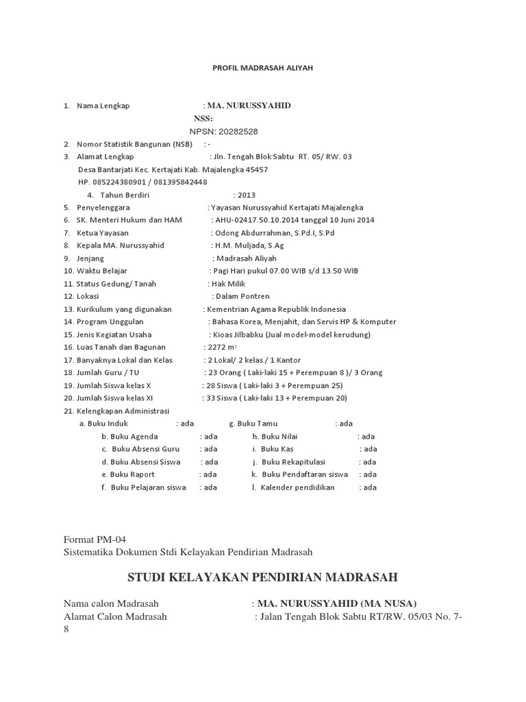 Contoh Proposal MADRASAH ALIYAH | PDF