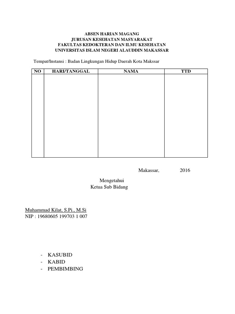 Absen Harian Magang | PDF