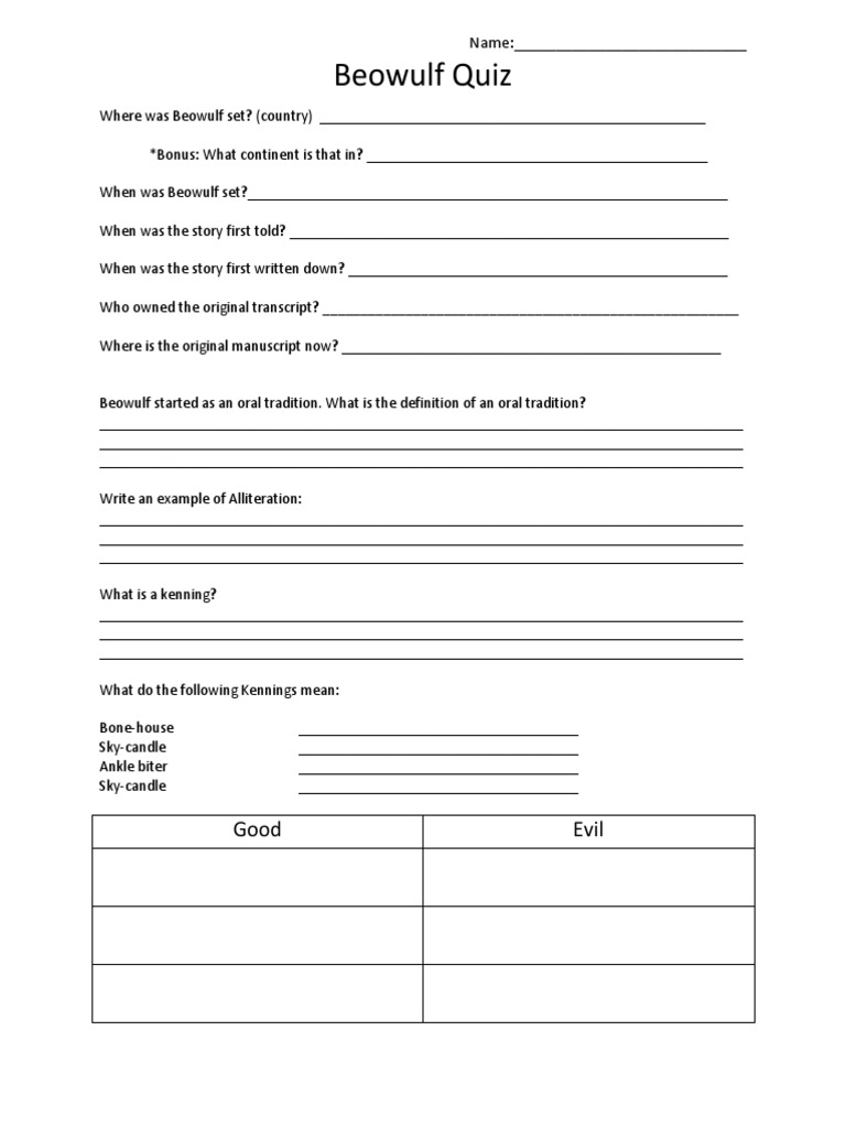 Beowulf Setting Quiz | PDF
